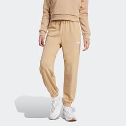 Sporthose adidas Sportswear "ESSENTIALS LINEAR FRENCH TERRY CUFFED", Damen, Gr. M, N-Gr, wei&szlig; (warm sandstone, wei&szlig;, normal, gr.), Obermaterial: 55% Baumwolle, 36% Polyester, 9% Viskose, Hosen Sporthose, Locker geschnitten, hoher Bund, aus weichem French Terry