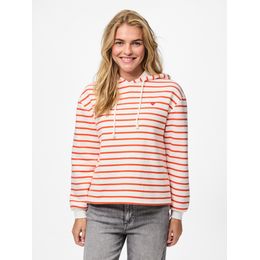 Kapuzensweatshirt Pieces "PCCHILLI LS HOODIE STRIPES EMB NOOS BC", Damen, Gr. L, wei&szlig; (cloud dancer stripes:tangerine tango, heart emb), Sweatware, Obermaterial: 50% Baumwolle, 50% Polyester, bedruckt, gestreift, regular fit normal, Rundhals, B&uuml;ndchen, Sweatshirts Kapuzensweatshirt, Baumwollmischung, regular fit