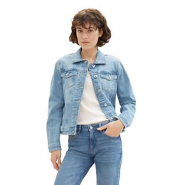 Jeansjacke Tom Tailor, Damen, Gr. M (38), blau (light stone blau denim), Denim/Jeans, Obermaterial: 99% Baumwolle, 1% Elasthan. Futter: 100% Baumwolle, unifarben, normal kurz, Rundhals, 1-Knopf-Manschette, Jacken Jeansjacke, mit Knopfleiste und Hemdkragen