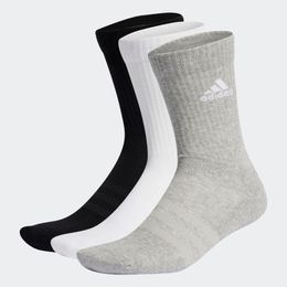 Funktionssocken adidas Performance "CUSHIONED CREW, 3 PAAR", Damen, Gr. XL (46/48), blau (medium grau heather, wei&szlig;, schwarz), Obermaterial: 62% Baumwolle, 36% Polyester, 1% Elasthan, 1% Nylon, Socken Funktionssocken, Topseller