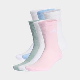 Funktionssocken adidas Performance "CUSHIONED CREW 6ER-PACK", Gr. L (43/45), wei&szlig;, clear pink, glow blau, wonder sage, Obermaterial: 56% Baumwolle, 40% Polyester, 3% Elasthan, 1% Polyamid, Socken Funktionssocken