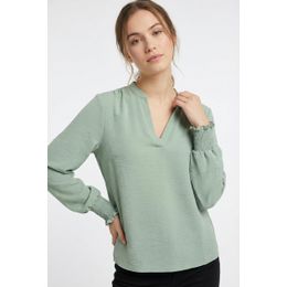 Shirtbluse Only CARMAKOMA "CARMETTA LIFE V-NECK TOP WVN NOOS", Damen, Gr. 42, jadeite, Web, Obermaterial: 100% Polyester, unifarben, regular fit normal, V-Ausschnitt, B&uuml;ndchen, Blusen Shirtbluse, Kunstfaser, regular fit