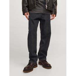 Jack & Jones Relax-fit-Jeans JACK & JONES "JJIEDDIE mit hoher Taille und lockerer Passform", Herren, Gr. 34, L&auml;nge 32, schwarz (schwarz denim), Denim/Jeans, Obermaterial: 100% Baumwolle, leichte Abriebeffekte, loose fit lang, Jeans Relax-fit-Jeans, Baumwolle, relax fit