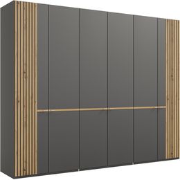 Kleiderschrank Musterring "Isabelle", grau (graphit, dekor), Schr&auml;nke, Graphit-Dekor, B/H/T: 295,2cm x 236cm x 58cm, T&uuml;ren: 6 Stk. Lamellen in Bianco Eiche-Nachbildung, Hartfaserplatte, Holzwerkstoff, Kleiderschrank, Lamellen in Eiche, Griffe in silber, verschiedene Gr&ouml;&szlig;en und Farben, B:295,2cm H:236cm T:58cm