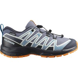 Outdoorschuh Salomon "XA PRO V8 WP J", Damen, Gr. 39, blau (grisaille, dunkelblau, turmeric), Synthetik, Textil, Schuhe Outdoorschuh, wasserdicht