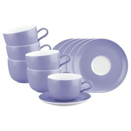 Tasse Seltmann Weiden "Milchkaffeetassen mit Untertassen Liberty Pure Colors 380 ml 6er Set", lila (grape lila), B:16,1cm H:9,1cm &Oslash;:16,1cm, Porzellan, Trinkgef&auml;&szlig;e, Tasse, Sp&uuml;lmaschinenfest, Mikrowellensicher, Ofenfest