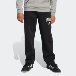Sporthose adidas Sportswear "SAISON ESSENTIALS COLLEGE TYPOGRAPHIE KINDER", Damen, Gr. 128, N-Gr, schwarz-wei&szlig; (schwarz, wei&szlig;,), Obermaterial: 55% Baumwolle, 36% Polyester, 9% Viskose, Hosen Sporthose, f&uuml;r Kinder und Teens, sportlicher Stil, mit Seitentaschen