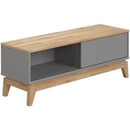 Lowboard Paidi "STIENE in Beige oder Grau, 2 F&auml;cher, Schiebet&uuml;re mit Soft-Close", schiefergrau, eiche massiv, B:124cm H:47cm T:40cm, Holzwerkstoff, Massivholz, Sideboards, Lowboard, stabiles Lowboard mit Massivholz, Sitzfunktion, TV-Board