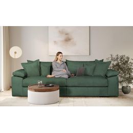 Big-Sofa Home Affaire "Soft&Cosy XL, B: 246 cm - OTTO. Verl&auml;ssliche Qualit&auml;t.", gr&uuml;n (dunkelgr&uuml;n), B:246cm T:123cm, 100% Polyester, Sofas, Big-Sofa, Mega-Sofa, Cord oder Chenille-Struktur, mit Federkern & 4 Zierkissen