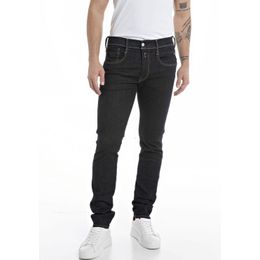 Slim-fit-Jeans Replay "Anbass", Damen, Gr. 32, L&auml;nge 34, blau (rinsed), Denim/Jeans, Obermaterial: 74% Baumwolle, 22% Polyester, 4% Elasthan, slim fit normal, Jeans Slim-fit-Jeans
