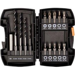 Projahn Holzbohrer-Bit-Box, 15-teilig, E 6.3 Schaft, &Oslash; 3-4-5-6 mm, Bits PZ/TX/Hex, inkl. Bit-Magnethalter