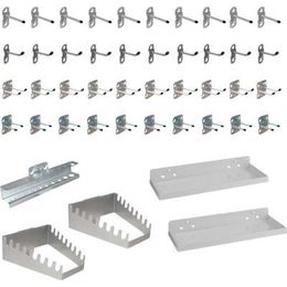 Werkzeughalter Set ADB, 45-teilig, f&uuml;r Lochw&auml;nde mit 4-Kantlochung & 10 x 10 mm Lochabstand, Stahl, pulverbeschichtet, wei&szlig;aluminium RAL 9006