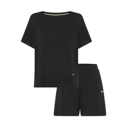 Shorty BOSS "Element Short Set", Damen, Gr. L, schwarz 001, Obermaterial: 95% Viskose, 5% Elasthan, unifarben, normal normal, Rundhals, Homewear-Sets Shorty