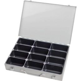 Sortimentskoffer ADB, leer, 12-fache Einteilung, abschlie&szlig;bar, mit Griff, B 330 x T 230 x H 50 mm, Stahl & ABS-Kunststoff, lichtgrau RAL 7035