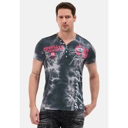 Cipo & Baxx Kurzarmshirt CIPO & BAXX, Herren, Gr. M, grau, Jersey, Obermaterial: 98% Baumwolle, 2% Elasthan, bedruckt, slim fit h&uuml;ftlang, V-Ausschnitt, Shirts Kurzarmshirt