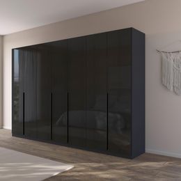 Dreht&uuml;renschrank OTTO HOME "Kleiderschrank Schrank Garderobe AGORDO TOPSELLER Schlafzimmer", grau (graumetallic, effektgrau hochglanz), B:315cm H:229cm T:54cm, Holzwerkstoff, Schr&auml;nke, Dreht&uuml;renschrank, durchdachte Innenausstattung, in 8 Breiten und 2 H&ouml;hen MADE IN GERMANY