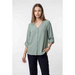 Shirtbluse Only "ONLJANA METTE V-NECK LS SHIRT NOOS WVN", Damen, Gr. L, jadeite, Web, Obermaterial: 100% Polyester, unifarben, regular fit normal, V-Ausschnitt, mit Aufschlag, Blusen Shirtbluse