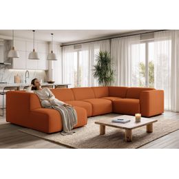 Wohnlandschaft OTTO HOME "Merid U-Form, B: 367 cm", orange (terra), B:367cm H:70cm T:206cm, Struktur fein (100% Polyester);Samtoptik (100% Polyester);Samtcord (92% Polyester, 8% Polyamid), Sofas, Wohnlandschaft, jederzeit durch Module erweiterbar