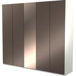 Kleiderschrank Musterring "San Diego, Kleiderschrank, Schrank, Garderobe, mit Spiegel", wei&szlig;, B:250cm H:236cm T:58cm, Glas, Holzwerkstoff, Schr&auml;nke, Kleiderschrank, 5-t&uuml;rig (ged&auml;mpft), 10 B&ouml;den, 5 Kleiderstange, Chromgriffe