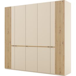 Kleiderschrank Musterring "Isabelle", beige (champagner, dekor), B:246,3cm H:216cm T:58cm, Hartfaserplatte, Holzwerkstoff, Schr&auml;nke, Kleiderschrank, Lamellen in Eiche, Griffe in schwarz, verschiedene Gr&ouml;&szlig;en und Farben