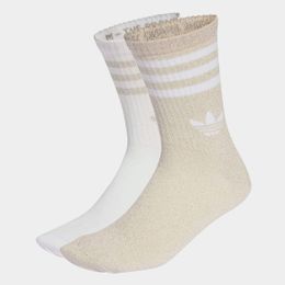 Sportsocken adidas originals "3-STREIFEN GLITZER CREW, 2 PAAR", Damen, Gr. S (37/39), ice gold metallic, wei&szlig;, Obermaterial: 48% Baumwolle, 36% Polyester, 7% metallisierte Fasern, 6% Polyamid, 3% Elasthan, Socken Sportsocken, f&uuml;r Laufen, mit Rippb&uuml;ndchen, mit Glitzer auf 3-Streifen und Trefoil