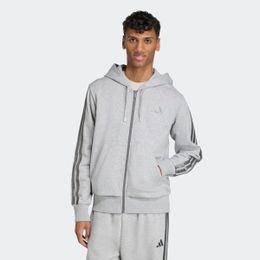 Kapuzensweatshirt adidas Sportswear "HOLIDAY 3-STREIFEN MIT DURCHGEHENDEM REISSVERSCHLUSS", Herren, Gr. S, grau (medium grau heather), Obermaterial: 70% Baumwolle, 30% Polyester, angesetztes B&uuml;ndchen, Sweatshirts Kapuzensweatshirt