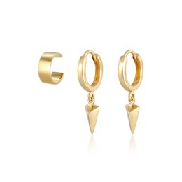 Ohrstecker-Set Elli "Ohrringe Creolen H&auml;nger Earcuff Dreieck (3 tlg) 925 Sterling Silber" Gr. 15, gold, Ohrringe, Damen, ohne Stein, Silber 925 (Sterlingsilber), Ohrstecker-Set