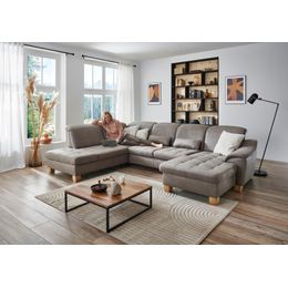 Wohnlandschaft DIE PLANBAR "PP-LA23145 U-Form", platin, B:341cm H:88cm T:243cm, 100% Polyester, Sofas, Wohnlandschaft, inkl. Kopfpolsterverstellung, Federkernpolsterung