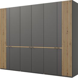 Kleiderschrank Musterring "Isabelle", grau (graphit, dekor), B:295,2cm H:236cm T:58cm, Hartfaserplatte, Holzwerkstoff, Schr&auml;nke, Kleiderschrank, Lamellen in Eiche, Griffe in schwarz, verschiedene Gr&ouml;&szlig;en und Farben