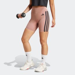Shorts adidas Performance "OPTIME ESSENTIALS 3-STRIPES LEGGINGS", Damen, Gr. XS, L&auml;nge 7, rosa (warm clay, schwarz, innenbeinl&auml;nge ca. 18 cm), Obermaterial: 85% Polyester, 15% Elasthan, Hosen Shorts