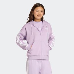 Kapuzensweatshirt adidas Sportswear "ESSENTIALS 3-STREIFEN FULL-ZIP FLEECE", Damen, Gr. M, powder plum, wei&szlig;, Obermaterial: 55% Baumwolle, 36% Polyester, 9% Viskose, angesetztes B&uuml;ndchen, Sweatshirts Kapuzensweatshirt