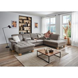 Wohnlandschaft DIE PLANBAR "PP-LA23145 U-Form", platin, B:341cm H:88cm T:243cm, 100% Polyester, Sofas, Wohnlandschaft, inkl. Kopfpolsterverstellung, Federkernpolsterung