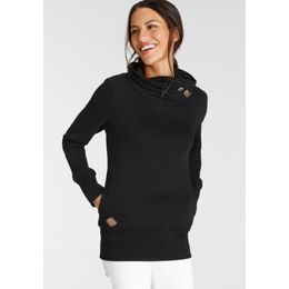 Sweatshirt Ragwear "ANGELLIKA O", Damen, Gr. XS, schwarz, Sweatware, Obermaterial: 65% Baumwolle, 35% Polyester, kontrastfarbene Details, unifarben, regular fit Po-bedeckend, asymmetrischer Ausschnitt, Sweatshirts Sweatshirt, mit asymmetrischem Schalkragen