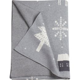 Wohndecke Tom Tailor HOME "Scandinavian", grau (grau, hellgrau, steingrau), B:130cm L:170cm, Baumwolle, Wohndecken, Wohndecke, mit scandinavischem Wintermotiven, Kuscheldecke
