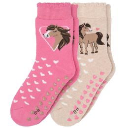 Topolino 2 Paar M&auml;dchen Stoppersocken mit Pferde-Motiv
