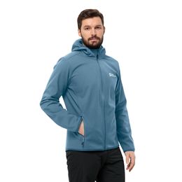 Softshelljacke Jack Wolfskin "BORNBERG HOODY", Herren, Gr. M, blau (nature blau), Softshell, Obermaterial: 100% Polyester, Jacken Softshelljacke, Atmungsaktiv, leicht, &Uuml;bergangsjacke