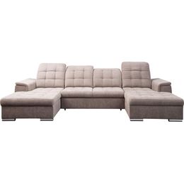 Wohnlandschaft WERK2, B:330cm H:106cm T:174cmnatur, 100% Polyester, Sofas, "Napoli", verstellbare Kopfteile, mit Schlaffunktion und Bettkasten