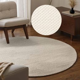 Wollteppich ELLE DECORATION, H:10mm &Oslash;:160cmuni, creme, natur, Wolle, Wohnzimmer, Teppiche, "Beans", Handweb Teppich Wolle, Rund, Perlenstruktur,