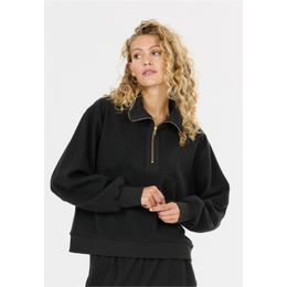 ENDURANCE ATHLECIA Sweatshirt ATHLECIA "Reiley", Damen, Gr. 34, schwarz, 55% Polyester, 45% Baumwolle, unifarben, normal, hoch geschlossener Ausschnitt, Sweatshirts Sweatshirt, mit komfortablem Half-Zip-Kragen