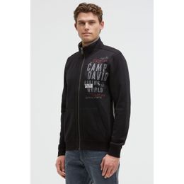 CAMP DAVID Herren Sweatjackeschwarz, Gr. 4XL, bedruckt, bestickt, Material: 50% Baumwolle, 50% Polyester, Sweatjacken, mit Stehkragen