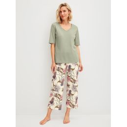 Schlafhose Calida "Favourites Arts", Damen, Gr. XS (36/38), N-Gr, charm cream, Single Jersey, Obermaterial: 100% Baumwolle, bequem 7/8-L&auml;nge, Hosen Schlafhose, mit Allover-Print, in weicher Single-Jersey-Qualit&auml;t