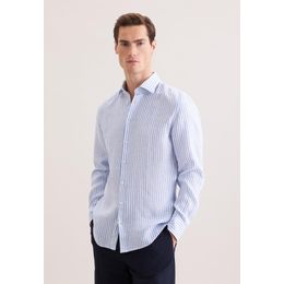 Leinenhemd Seidensticker "Schwarze Rose", Herren, Gr. M (40), normale &Auml;rmell&auml;ngen, hellblau, 100% Leinen, gestreift, slim fit, 2-Knopf-Manschette, Hemden, Slim 1/1 Kentkragen Gestreift