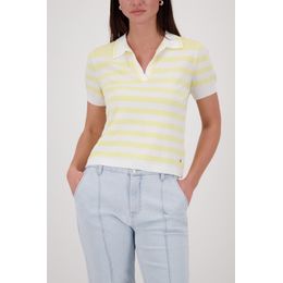 Poloshirt monari "Pullover Polo Ringel", Damen, Gr. 46, pastgelbger, Web, Obermaterial: 63% Viskose, 37% Polyacryl, geringelt, regular fit taillenbedeckt, V-Ausschnitt, eingesetzt gerader Abschluss, Shirts, Regular fit mit Streifen