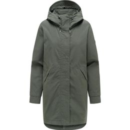 Kurzmantel Ragwear "Lamyja B", Damen, Gr. S (36), schwarz olive, Obermaterial: 68% Baumwolle, 32% Nylon. Innenfutter: 100% Polyester, oversize ca. Mitte Oberschenkel, hoch geschlossener Ausschnitt, verstellbar ohne B&uuml;ndchen mit verstellbarem Klettverschluss, M&auml;ntel Kurzmantel, Leichter Oversize-&Uuml;bergangsparka mit Kapuze