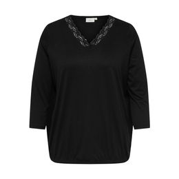 Langarmshirt Only CARMAKOMA "CARJULIA LACE V-NECK 3/4 TOP JRS", Damen, Gr. M, schwarz, Jersey, Obermaterial: 65% Polyester, 35% Viskose, unifarben, regular fit normal, V-Ausschnitt, Shirts Langarmshirt