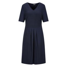 Jerseykleid GOLDNER "Kurzgr&ouml;&szlig;e Viskosekleid mit Kellerfalten", Damen, Gr. 22, K-Gr, blau (marine), Obermaterial: 92% Viskose CV. 8% Elasthan EL., figurbetont, V-Ausschnitt, Kleider Jerseykleid, stretchbequemer Viskosejersey