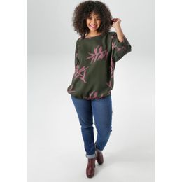 sheego Gro&szlig;e Gr&ouml;&szlig;en Schlupfbluse, olive-pink, Gr&ouml;&szlig;e 48 - Damen