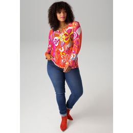 sheego Gro&szlig;e Gr&ouml;&szlig;en Langarmshirt, fuchsia-wei&szlig;-orangerot-gelb-t&uuml;rkis-hummer, Gr&ouml;&szlig;e 48 - Damen