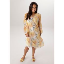 sheego Gro&szlig;e Gr&ouml;&szlig;en Sommerkleid, wei&szlig;-gelb-olive, Gr&ouml;&szlig;e 54 - Damen
