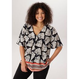 sheego Gro&szlig;e Gr&ouml;&szlig;en Schlupfbluse, schwarz-creme-braun-orange, Gr&ouml;&szlig;e 44 - Damen